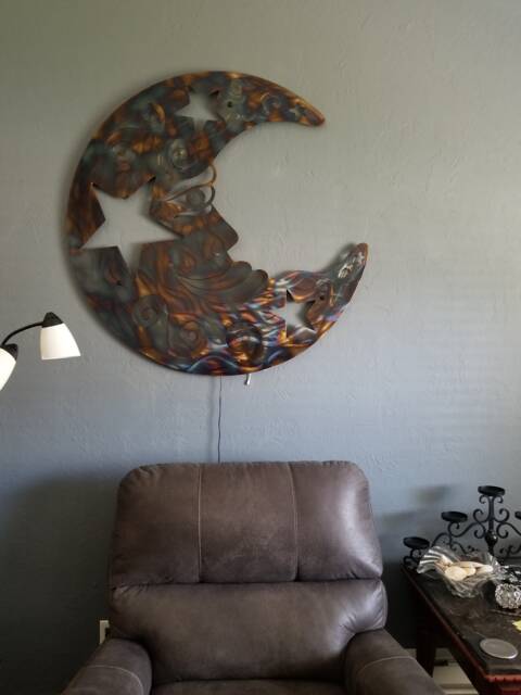 Metal Wall Decor Moon Accent Outdoor Rustic - Large Plasma Cut Garden ...