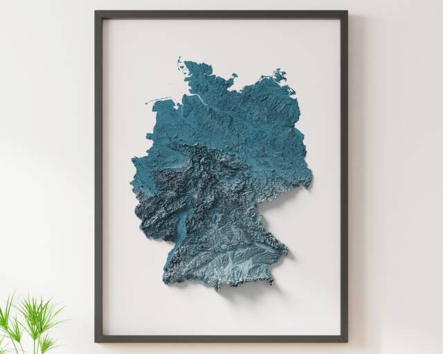 Germany - Shaded Relief Map Natural Topography by Etsy | ufurnish.com