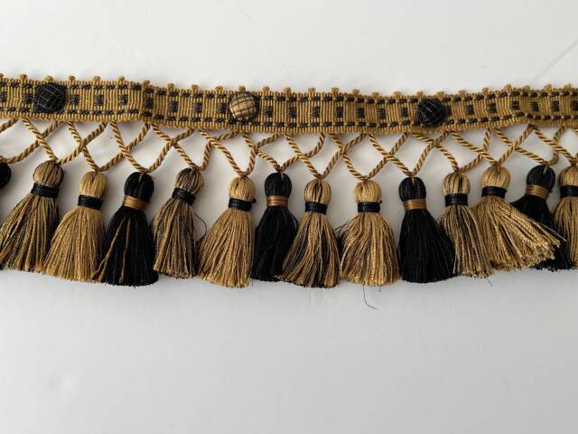 Elaborate Tassel Fringe With Decorative Buttons in Black & Gold by Etsy ...