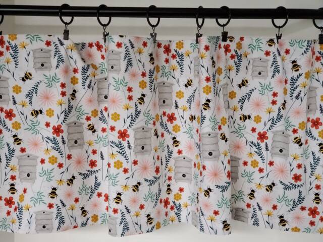 Valance Bees Beehives Floral On Cream Background Window Treatment ...