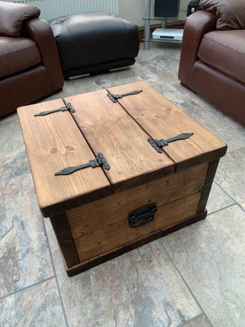 Solid Wood Rustic Coffee Table Storage Trunk Chest Handmade 38cm High ...