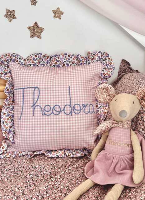 Personalised Embroidered Name Pink Ruffle Cushion by Etsy | ufurnish.com