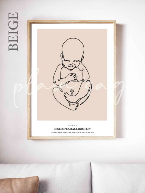 Personalised Baby Print Line Art Newborn Gift Birth Poster 2 by Etsy ...