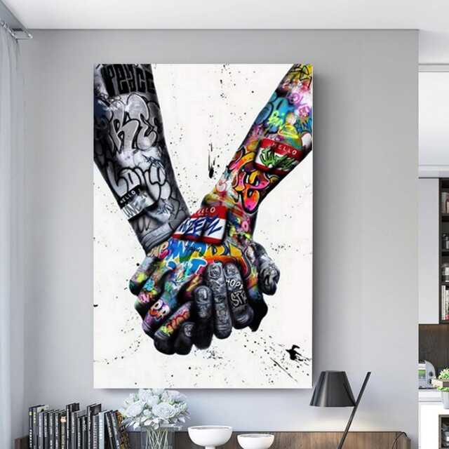 World Unity Graffiti Art Print Holding Hands Canvas Or Poster by Etsy ...