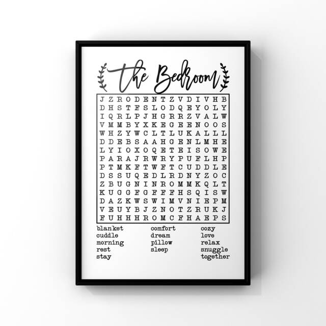 Bedroom Word Search Print Typography Wall Art by Etsy | ufurnish.com