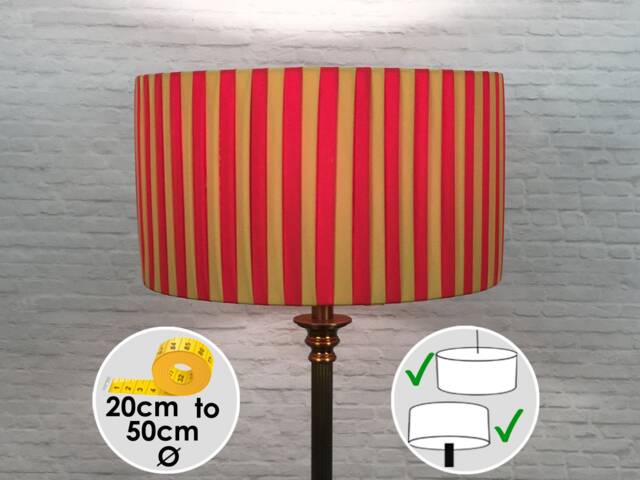 Red & Gold Pleated Drum Lampshade - Striped Ribbon Light Shade Table ...