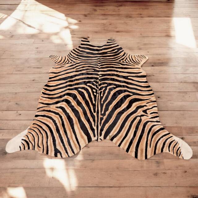 Realistic Zebra Cowhide Rug - Genuine Stenciled With A Realistic Zebra ...
