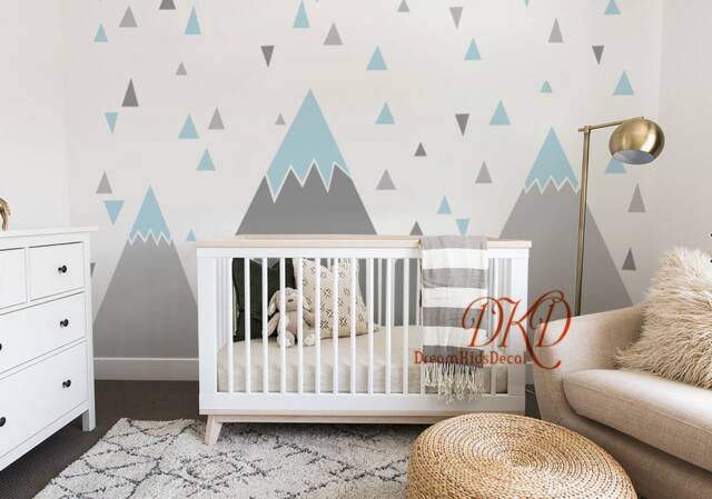 Mountains Decals For Kids Room, Mountain Nursery, Landscape, Wall Decal ...