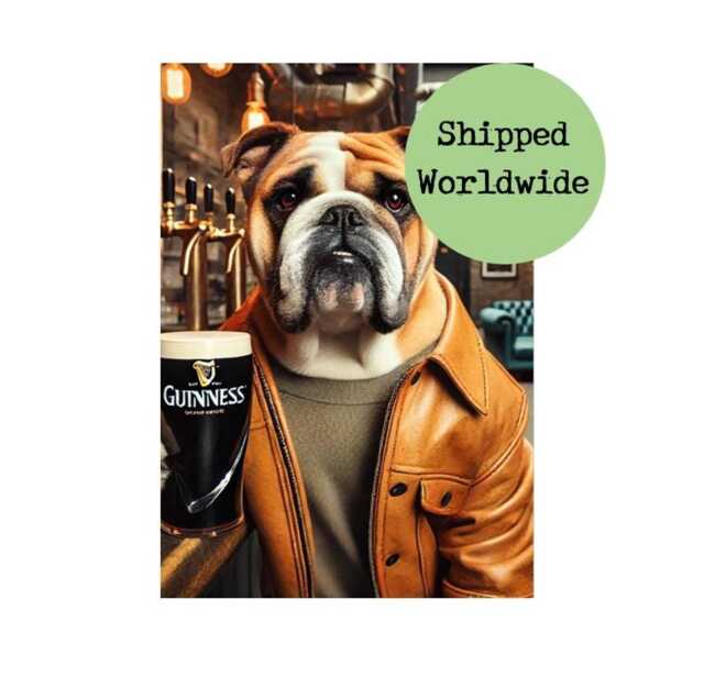 British Bulldog Drinking Guinness Print - Funny Dog in Pub Picture ...