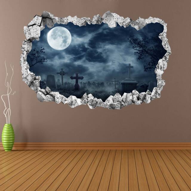 Cemetery Gravestone Dark Night Moon Wall Decal Sticker Mural Poster ...