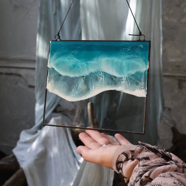 Ocean Resin Art, Waves Sea Art Wall Hanging, Rectangular Window ...