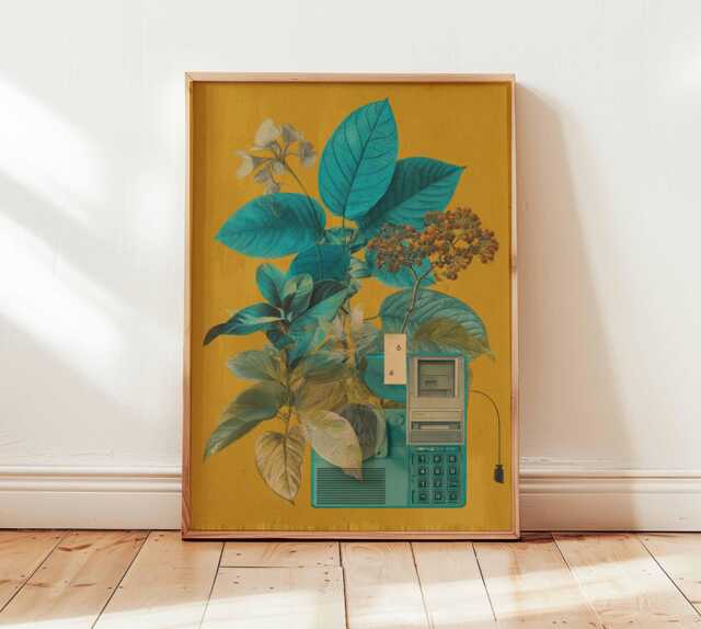 Retro Botanical Collage Wall Art Print, Vintage Tech Surrealism Poster ...