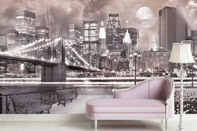 Sepia Night City Wallpaper Modern Vinyl Wall Mural by Etsy | ufurnish.com