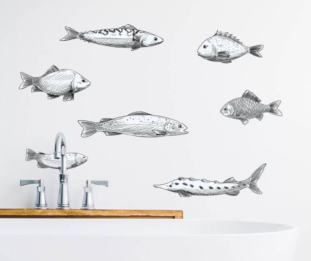 Fish Stickers - Bathroom Decor Thevinylcreations Decals Wall Art Marine ...