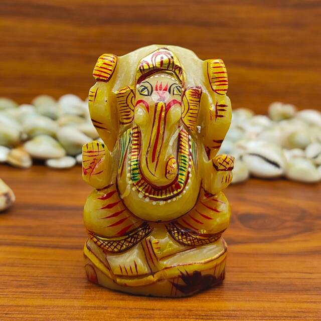 Ganesh Statue Natural Painted Aagte - Handmade Ganesha Authentic Sign ...