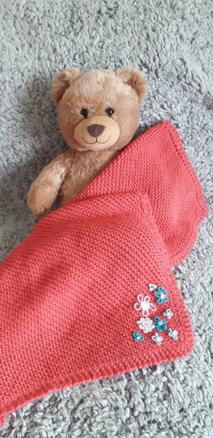 Baby Blanket Hand Knitted in Dusky Raspberry Pink With Embroidered ...