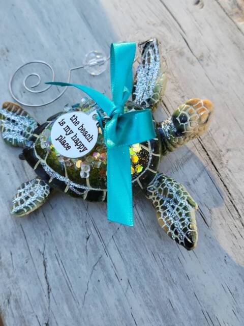 Green Sea Turtle Ornament - Beach Is My Happy Place Coastal Decor by ...