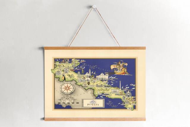 Puglia Map From 1939 Framed Canvas Print- Wall Art Prints- Art- Ready ...