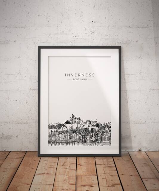 Inverness Skyline Print, Illustrations Of Inverness, Hand Drawn Art ...