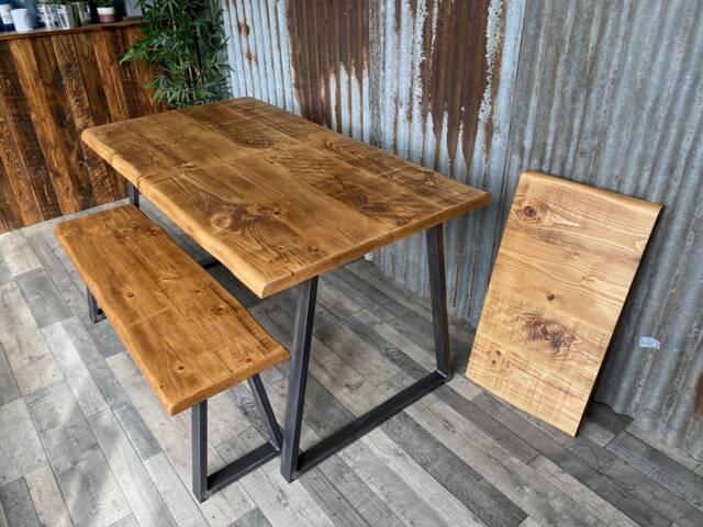 Live Edge Extending Dining Table With Trapezium Legs, Waney Edge Wooden ...
