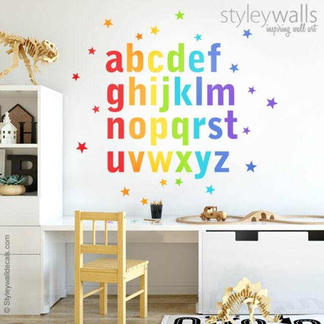 Alphabet Wall Decal, Sticker, Letters Rainbow Abc Lettering & Stars ...