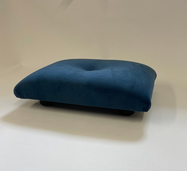 Small Buttoned Footstool Pouffe - Plush Velvet Teal Stool- Foot Rest ...