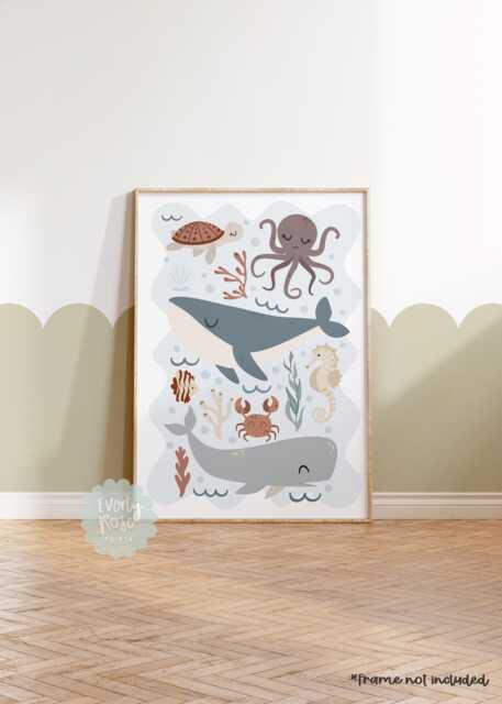 Under The Sea, Whale Print, Ocean Life, Nursery Prints, Sea Animals ...