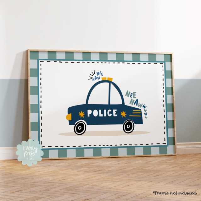 Police Car Print, Posters, Boys Bedroom Prints, Vehicle Children's ...