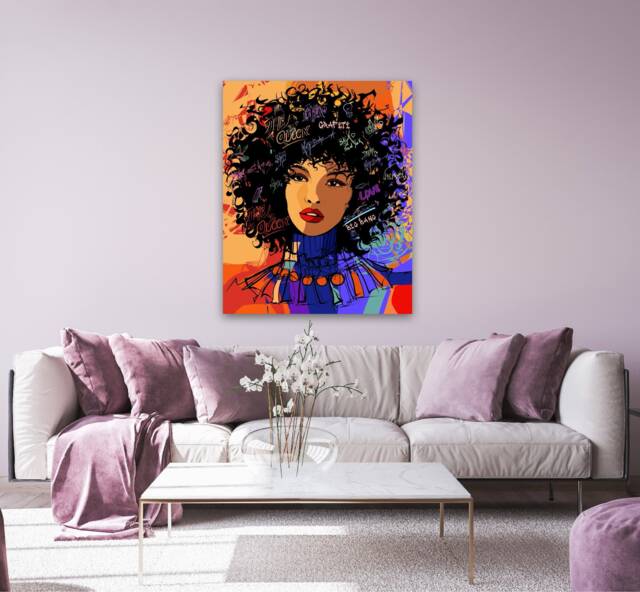 Black Queen Graffiti Canvas Wall Art - African American Woman Pop Print Empowering Girls ...