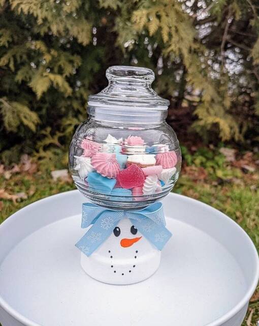 Christmas Snow Globe, Candy Jar, Snowman Decor, Pink Tiered Tray Candy ...