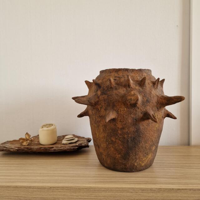 Antique Inspired Paper Mache Vase, Organic Papiermache Pot, Spiky ...