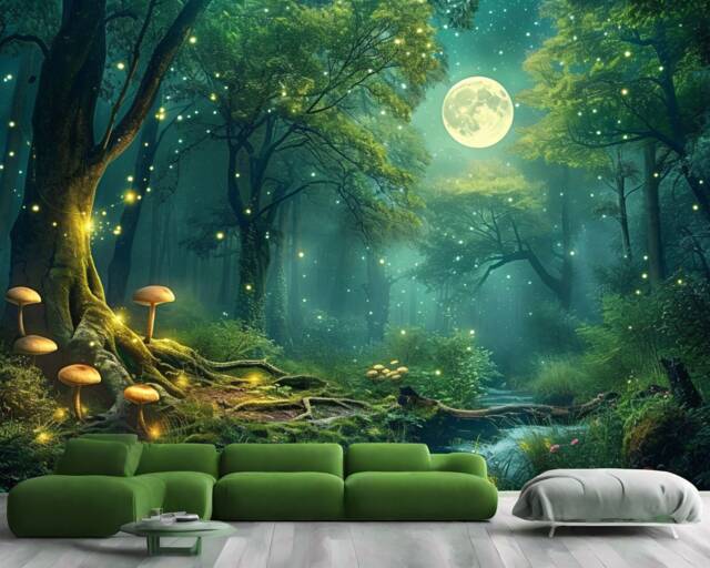 Enchanted Forest Night A Magical Moonlit Gift, Art Print Photomural ...
