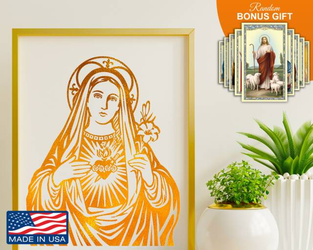 Immaculate Conception Mary Mother Of The Savior Artwork Gold Foil 8x10 Print, Sacred Catholic ...
