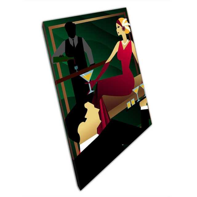 Elegant Art Deco Flapper Woman in Red Bar Scene - Digital Illustration ...