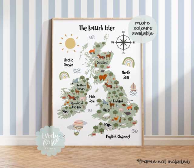 British Isles Map, Various Colours, Nursery Print, Kids Bedroom Maps ...
