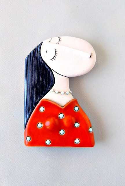 Whimsical Woman Wall Art - Handmade Ceramic Portrait With Long Hair ...