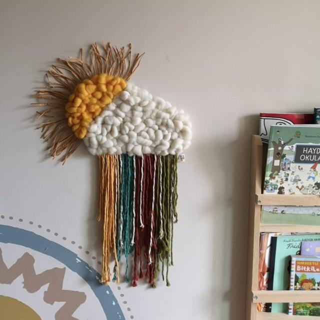 Handwoven Felted Straw Paper Rope & Macrame Nursery Wall Hanging in Sun ...