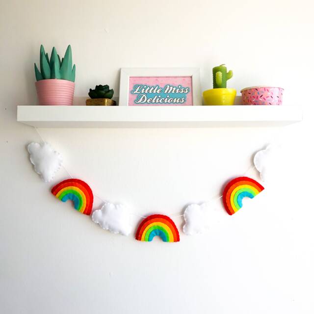 Rainbow Cloud Felt Garland, Bright Colourful Nursery, Weather Wall ...