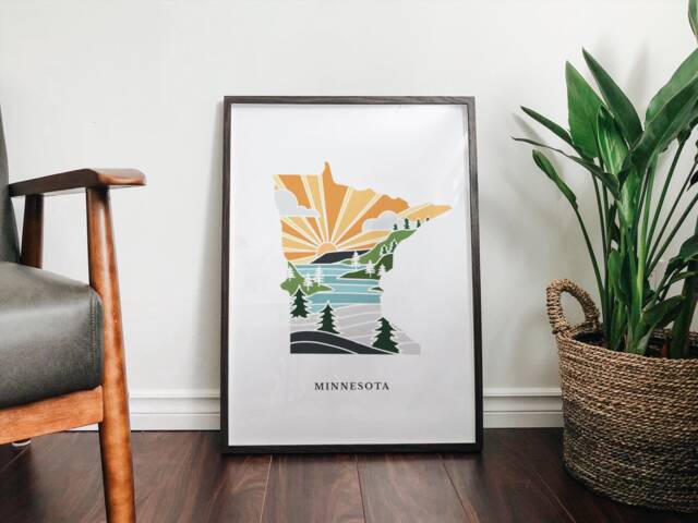 Minnesota Art Print - State Wall 5x7, 8x10, 11x14, 16x20 Archival Mn ...