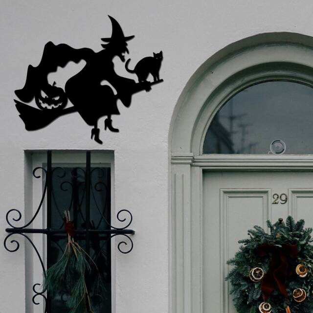 Halloween Sign Flying Witch Metal Wall Art Door Hanger, Halloween Decor ...