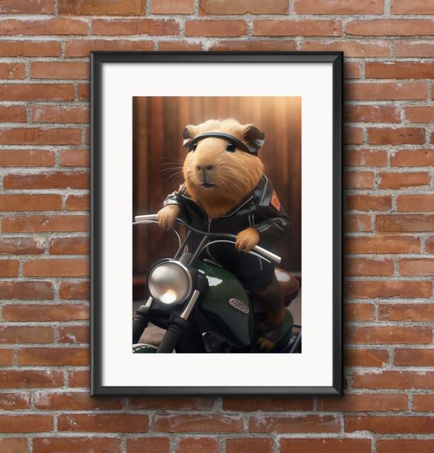 Bad-Ass Collection Guinea Pig Cavies Riding A Motorcycle Funny Art ...