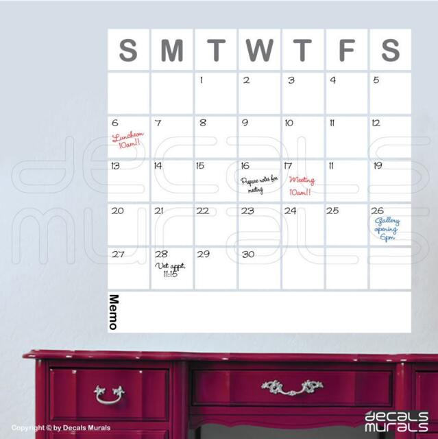 Dry Erase Squared Calendar Wall Decals Office Decor Surface Graphics By ...
