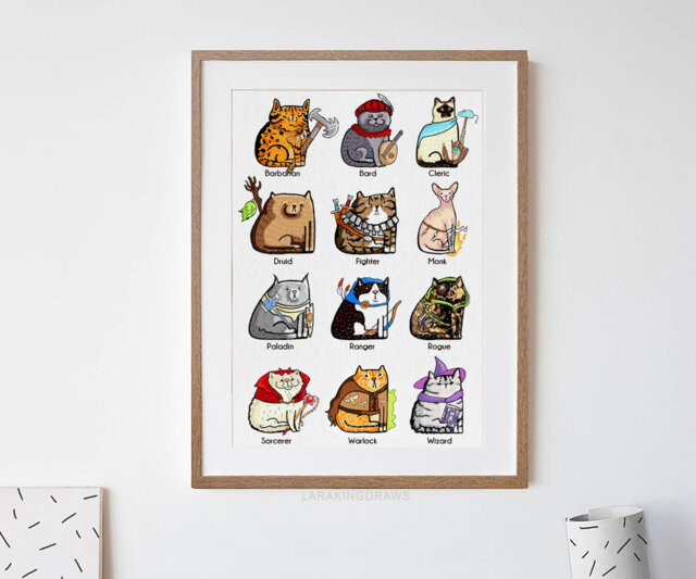 Dungeons & Cats Print, Dnd Cat Poster, Lover Birthday Gift, Nerdy ...