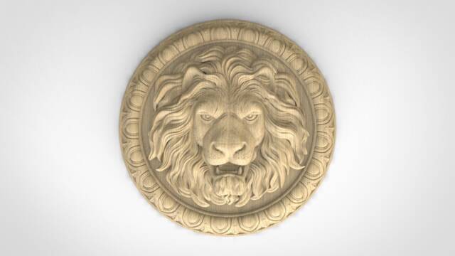 Lion Head Carved Wooden Rosette - Round Applique For Furniture Or Wall ...