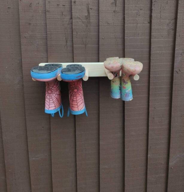 Oak Waxed Welly Wellington Wellies Wooden Rack Boot Holder Wall Mounted ...
