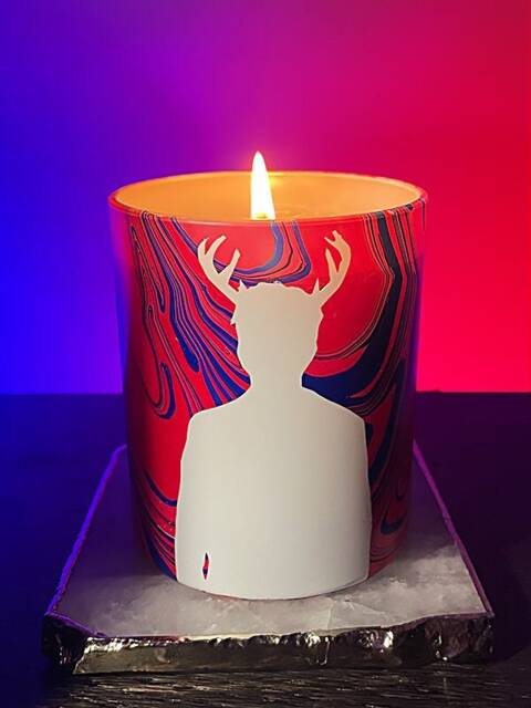 Marbled Saltburn Inspired Fun Scented Candle - Marble Ruby Red & Blue ...
