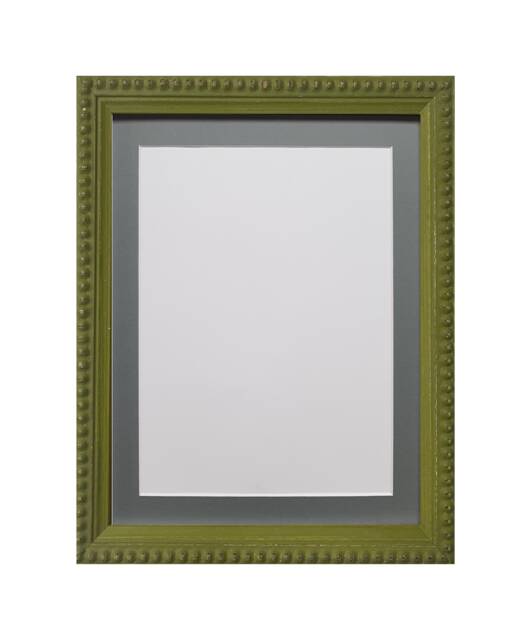 Crown Olive Green Photo Frame With Dark Grey Mount, Wooden Bobbin ...