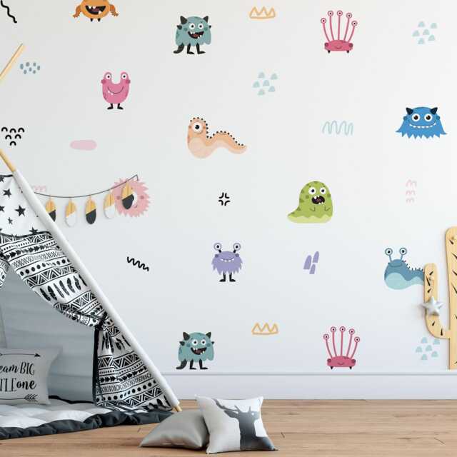 Cute Monsters Wall Decals, Kids Room Monster Stickers, Nursery Theme ...