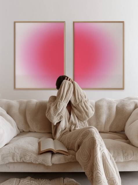Set Of 2 Pink Blur Aura Posters, Gradient Art Print, Glow Spiritual ...