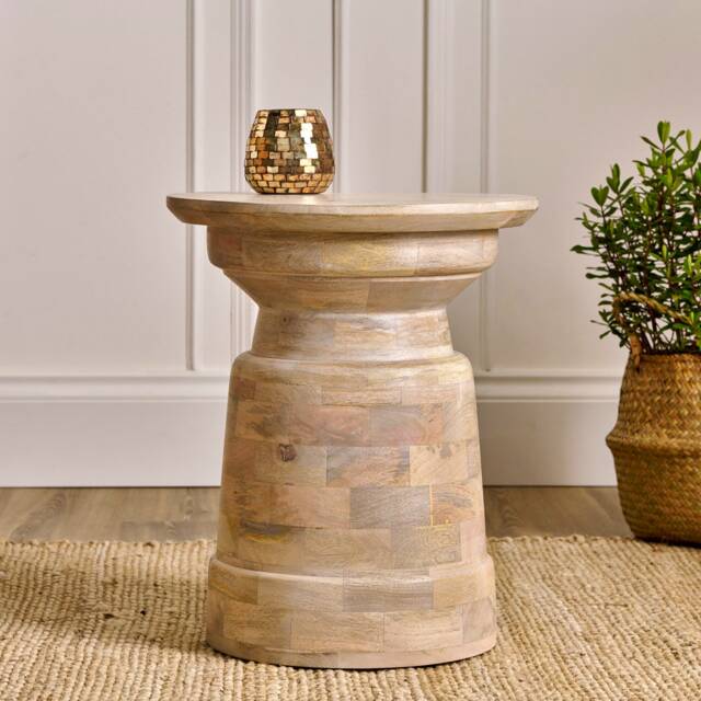 White Wash Side Table Mango Wood by Etsy | ufurnish.com